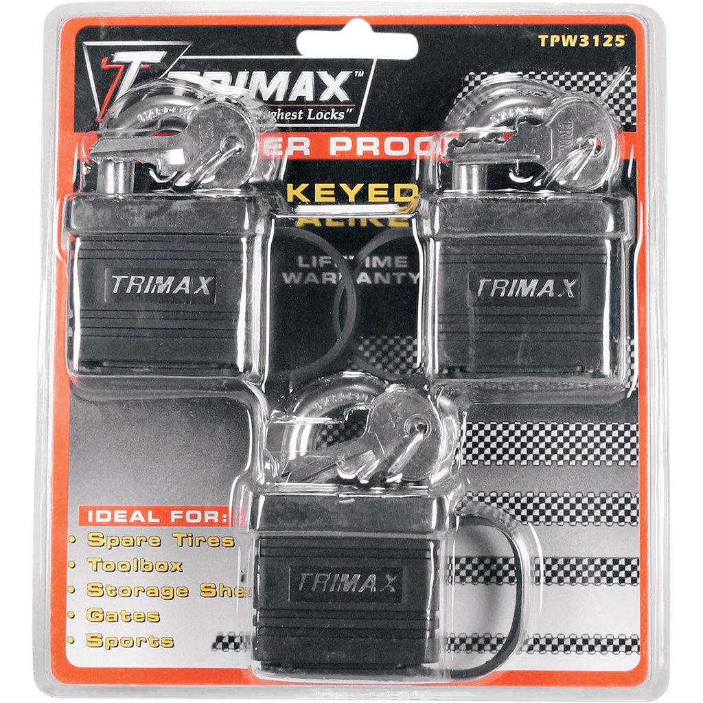 Trimax Weather-Proof Padlock Keyed-Alike 3-Pack - Parts Giant